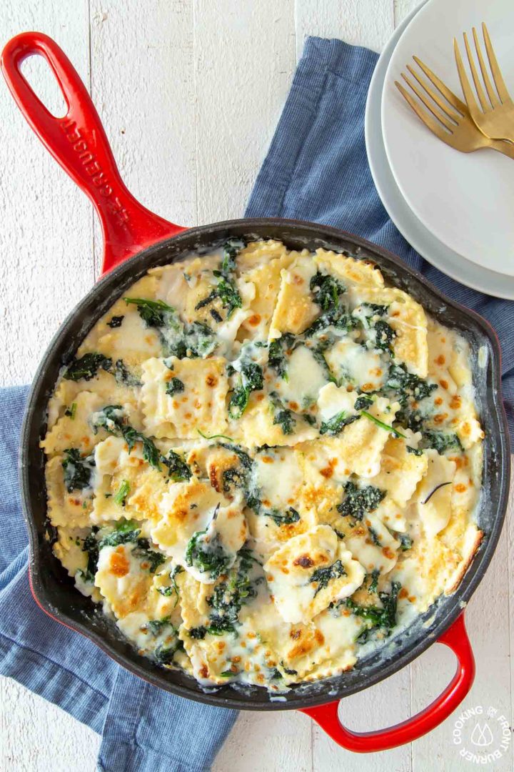 Baked Spinach Ravioli Skillet | Cooking on the Front Burner