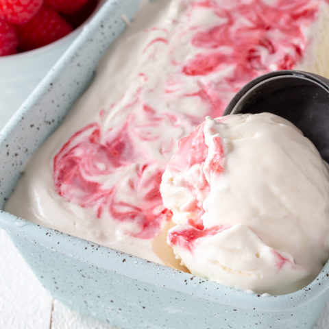 No-Churn Raspberry Ice Cream with Swirls | Cooking on the Front Burner